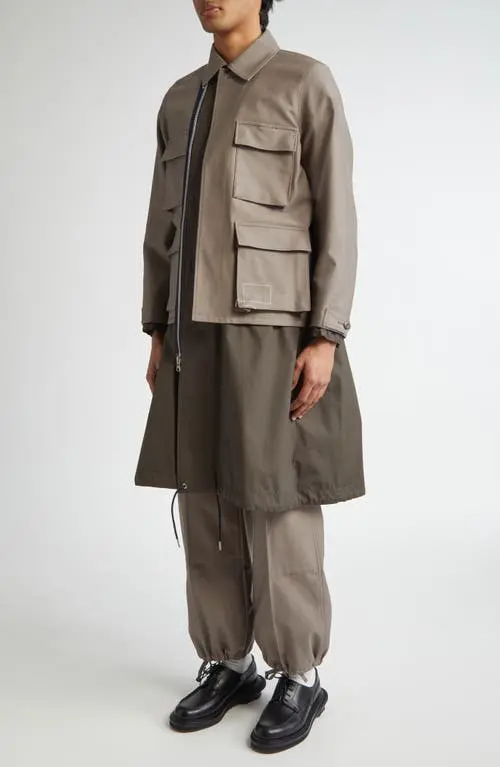 Sacai X Wtaps® Layered Mixed Media Coat - Taupe/ Dark Khaki